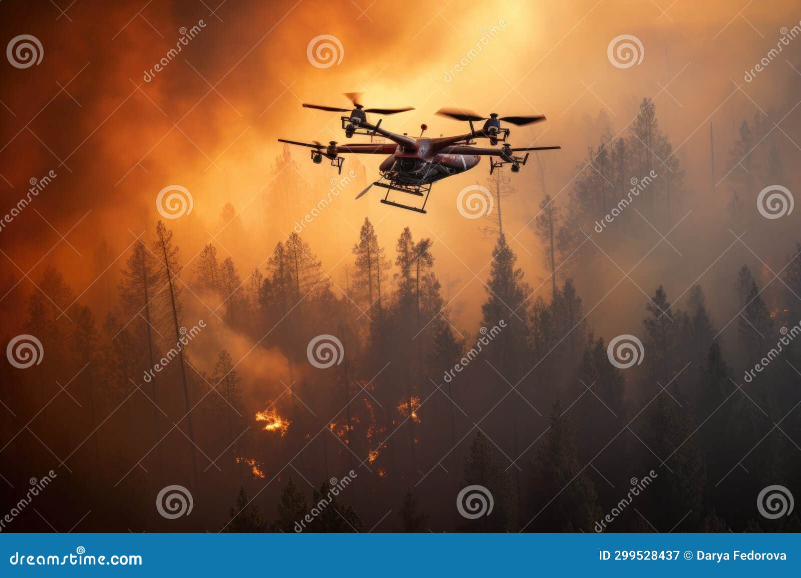 Air Firefighting with Drone of Wildfire in Forest. Stock Image - Image ...