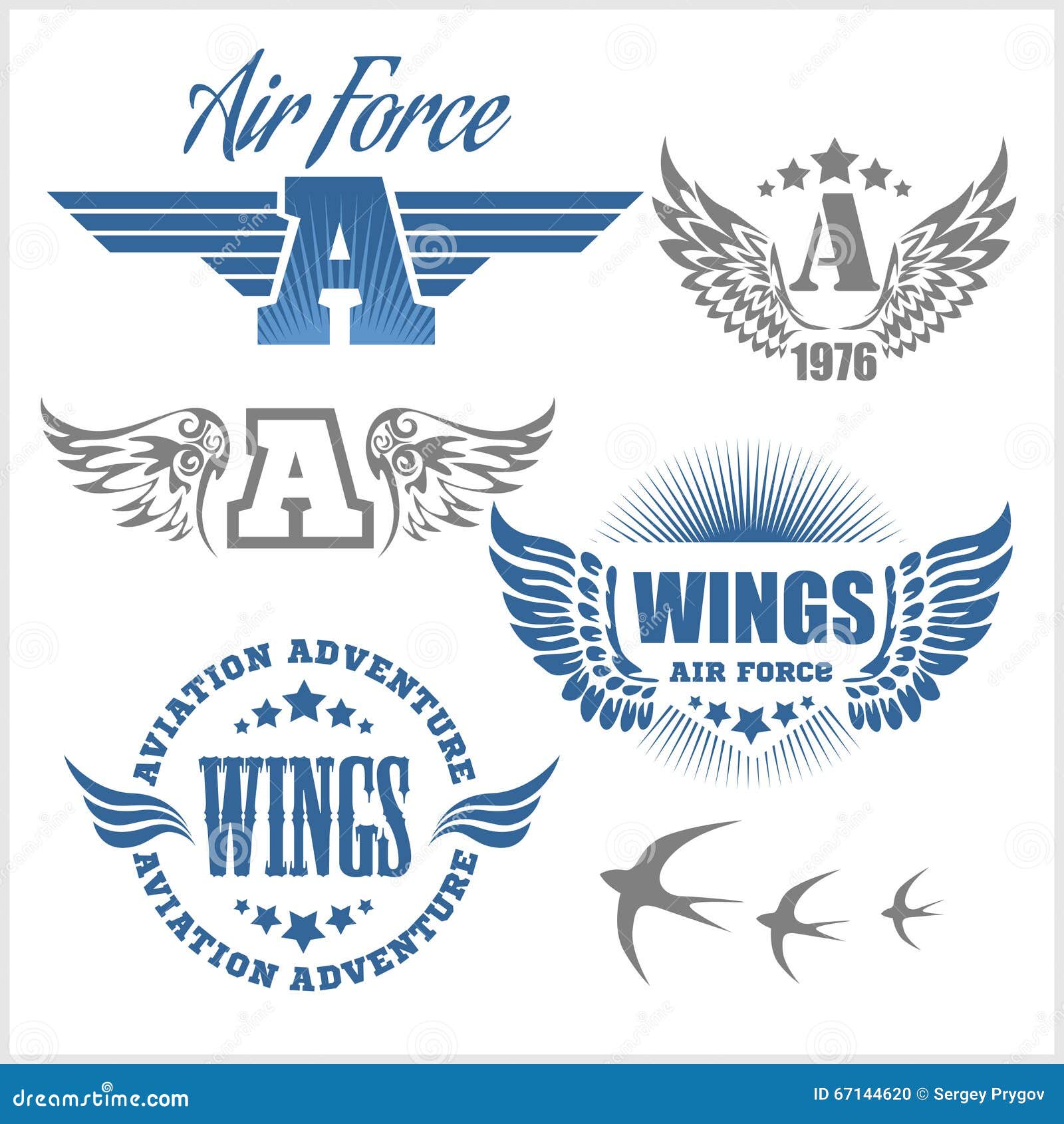Air Force Labels. Vintage Army Badges Military Symbols Eagle Wings And ...