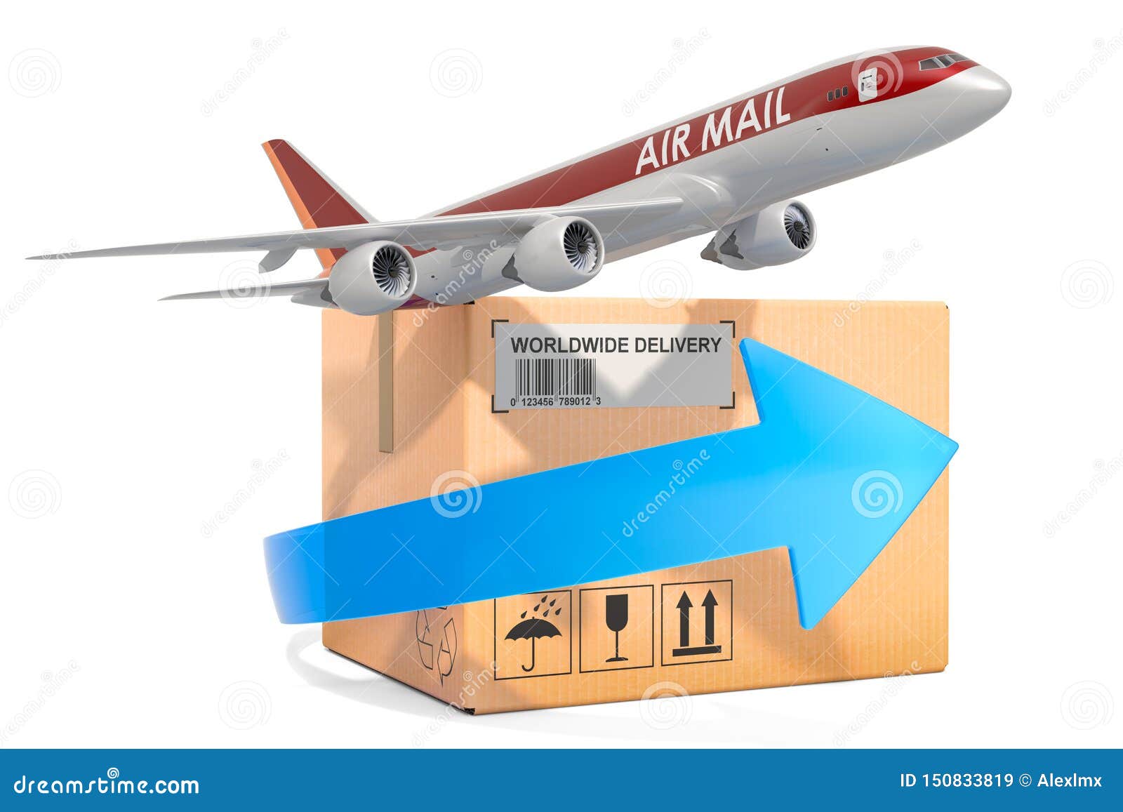 Air Freight Concept. Parcels with Blue Arrow, 3D Rendering Stock ...