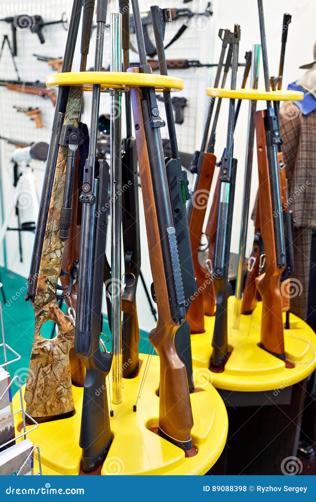 Air Guns in Pyramids of Arms Store Stock Photo - Image of wood ...