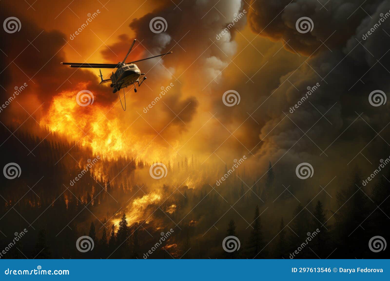 Air Helicopter Firefighting of Forest Wildfire. Stock Photo - Image of ...