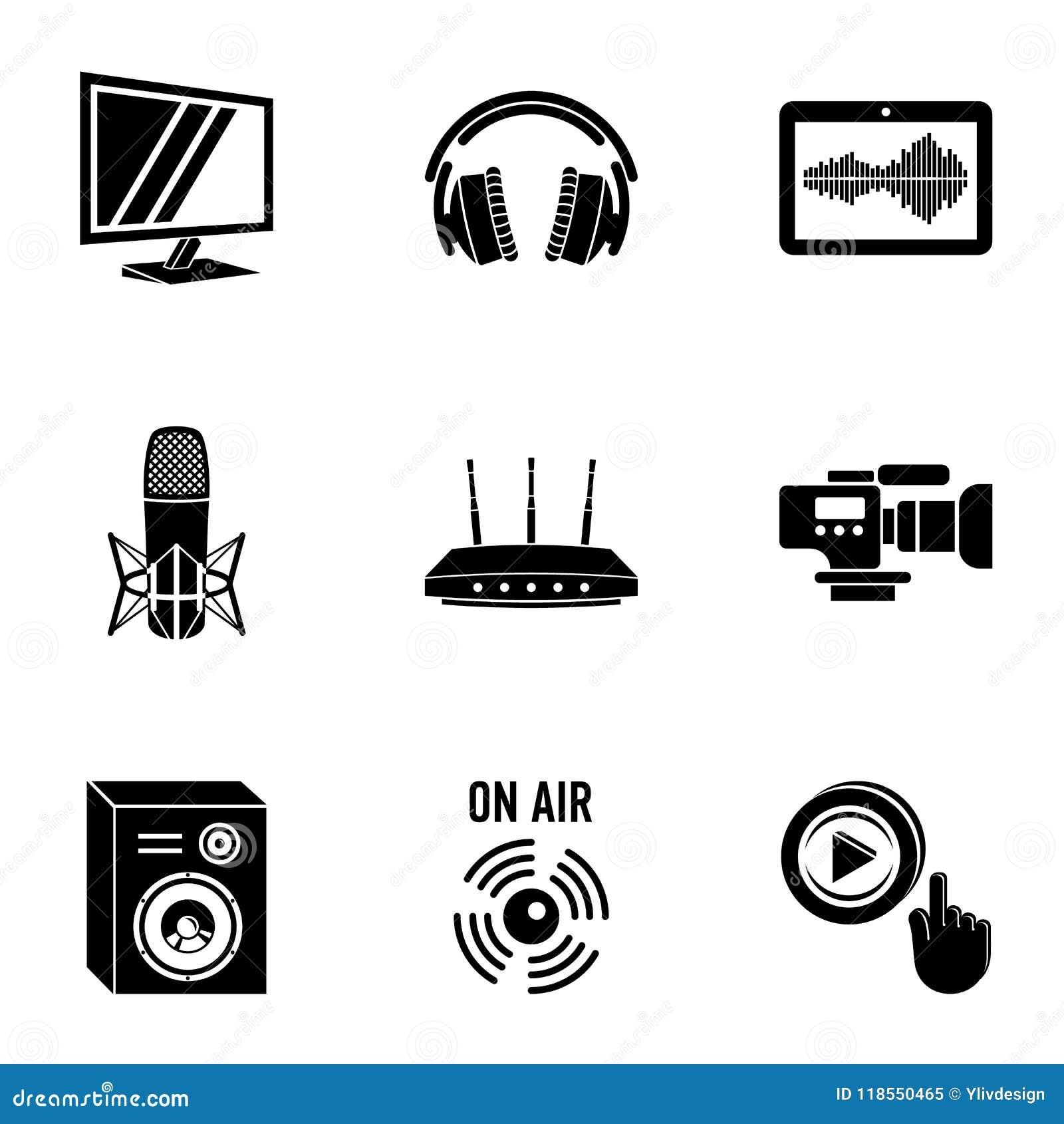 On Air Icons Set, Simple Style Stock Vector - Illustration of office ...