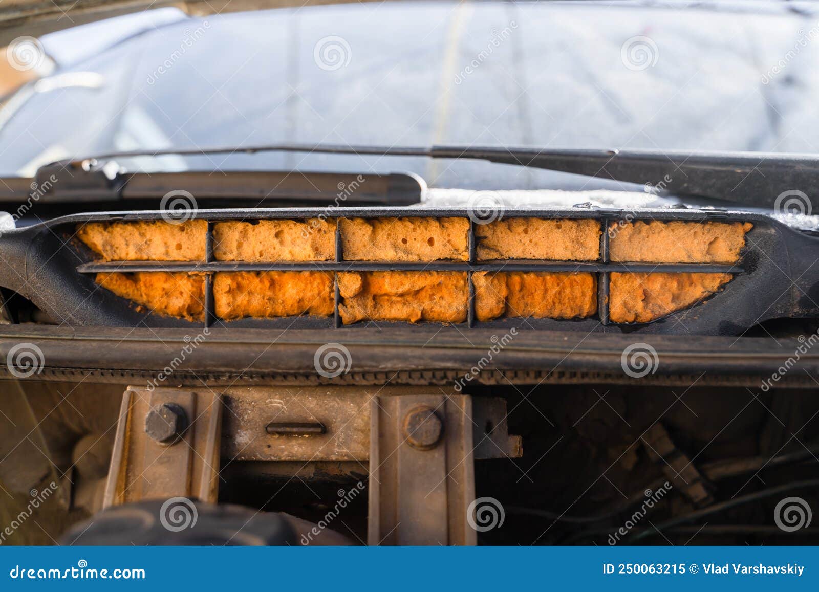 The Air Intake of the Car is Filled with Polyurethane Foam. Hoodless ...