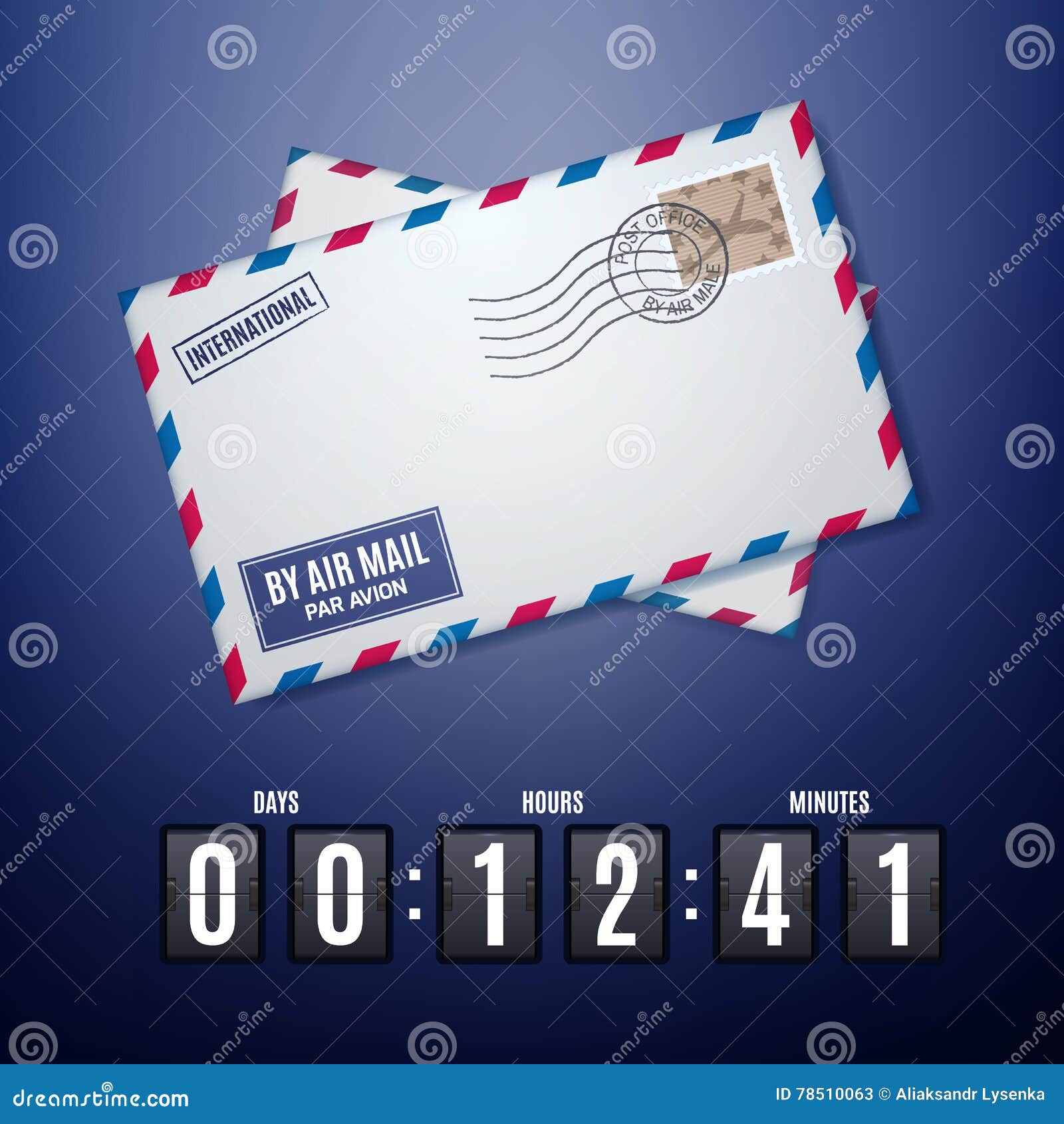 Air Mail Envelope with Postal Stamp and Flip Countdown Timer Stock ...