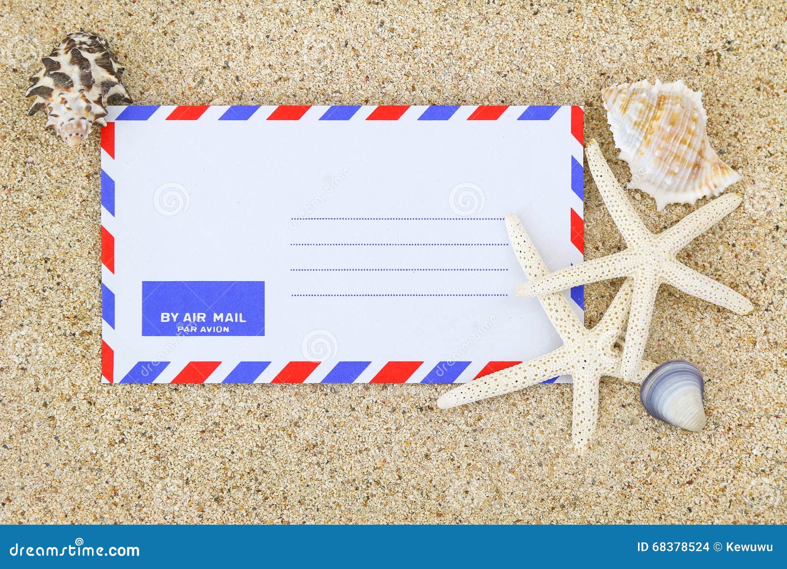 Air Mail Envelope on the Sand Decorated with Sea Shells and Star Stock ...