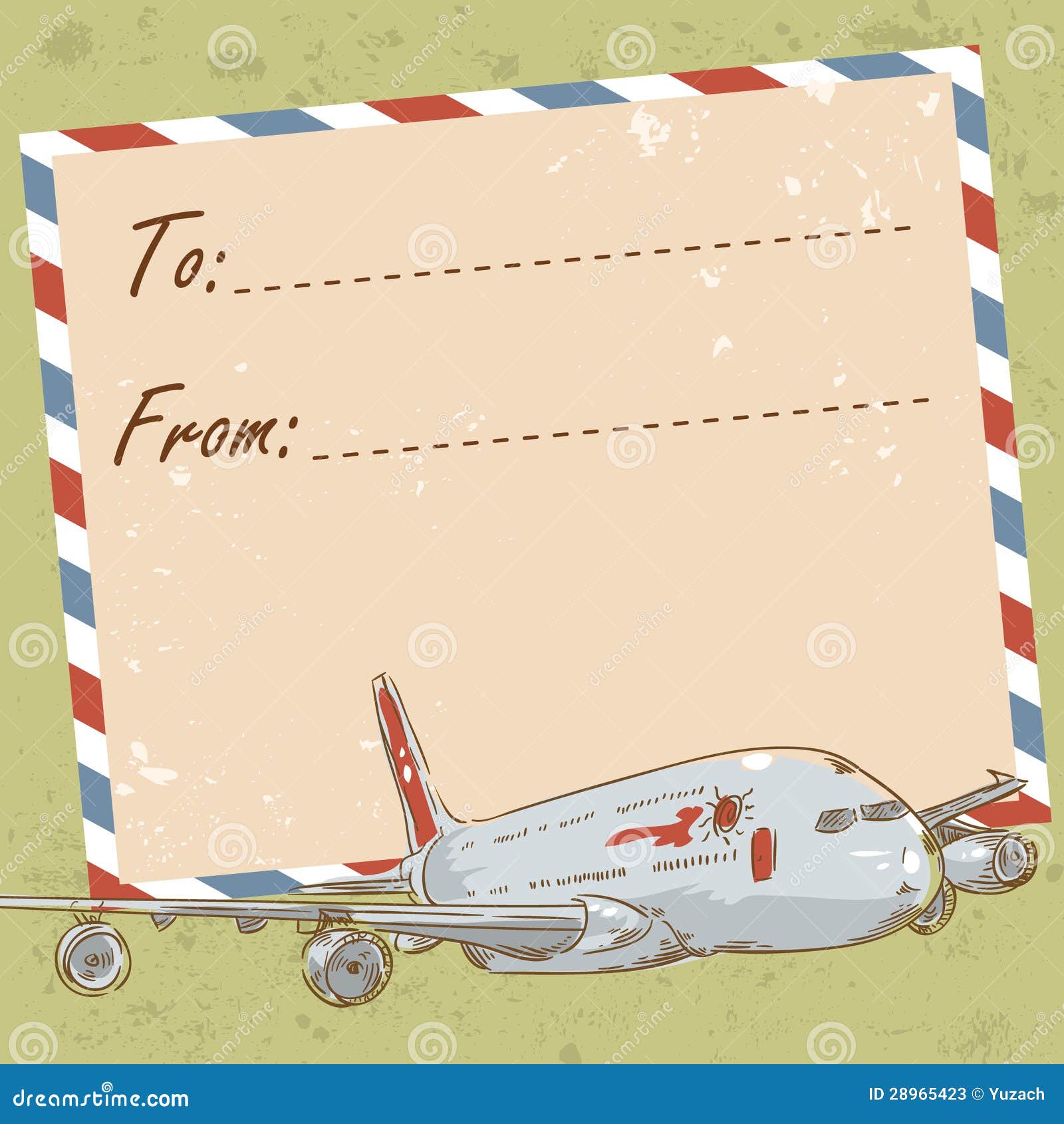 Air Mail Travel Postcard with Old Grunge Envelope Stock Vector ...