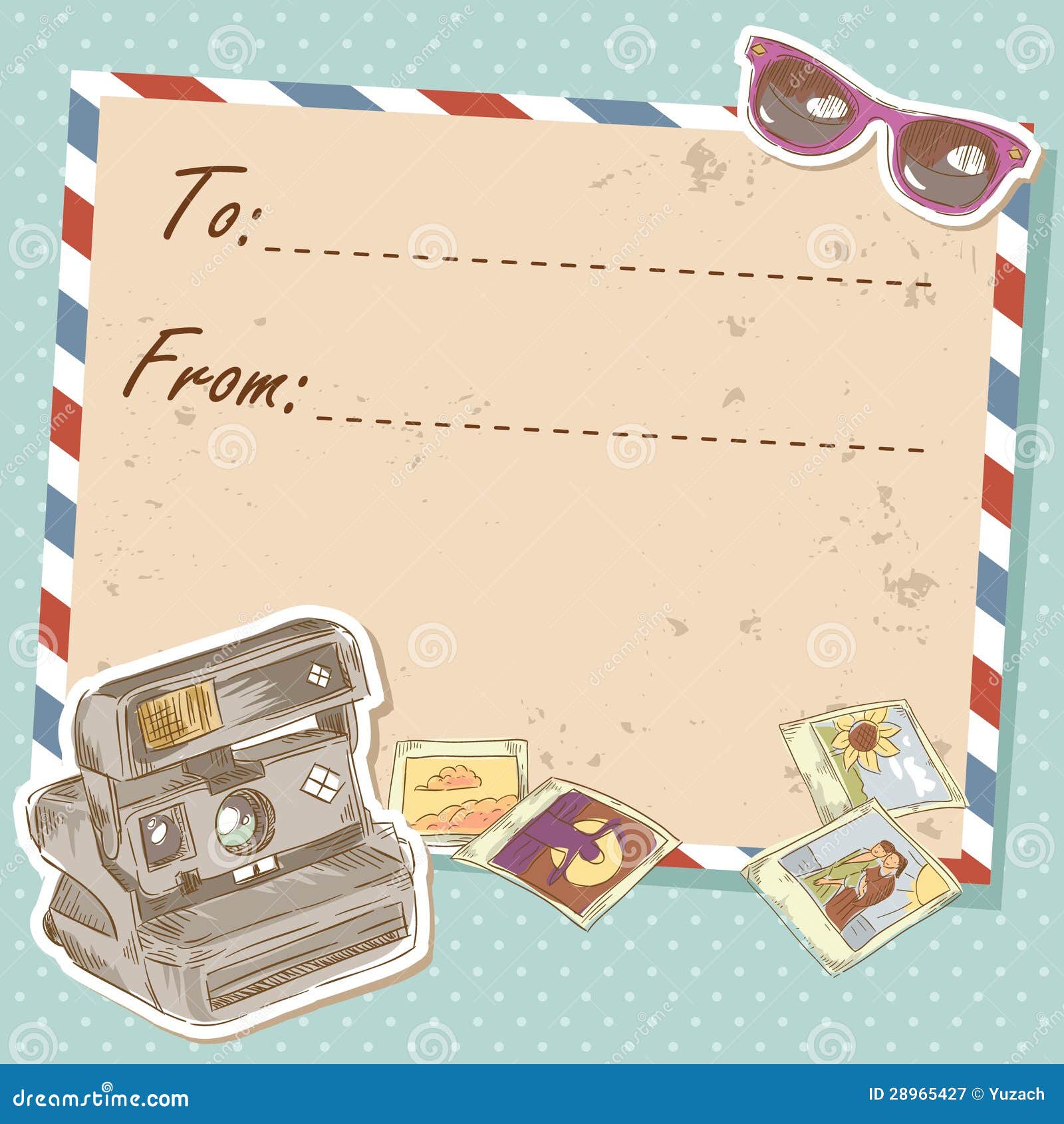 Air Mail Travel Postcard with Old Grunge Envelope Stock Vector ...