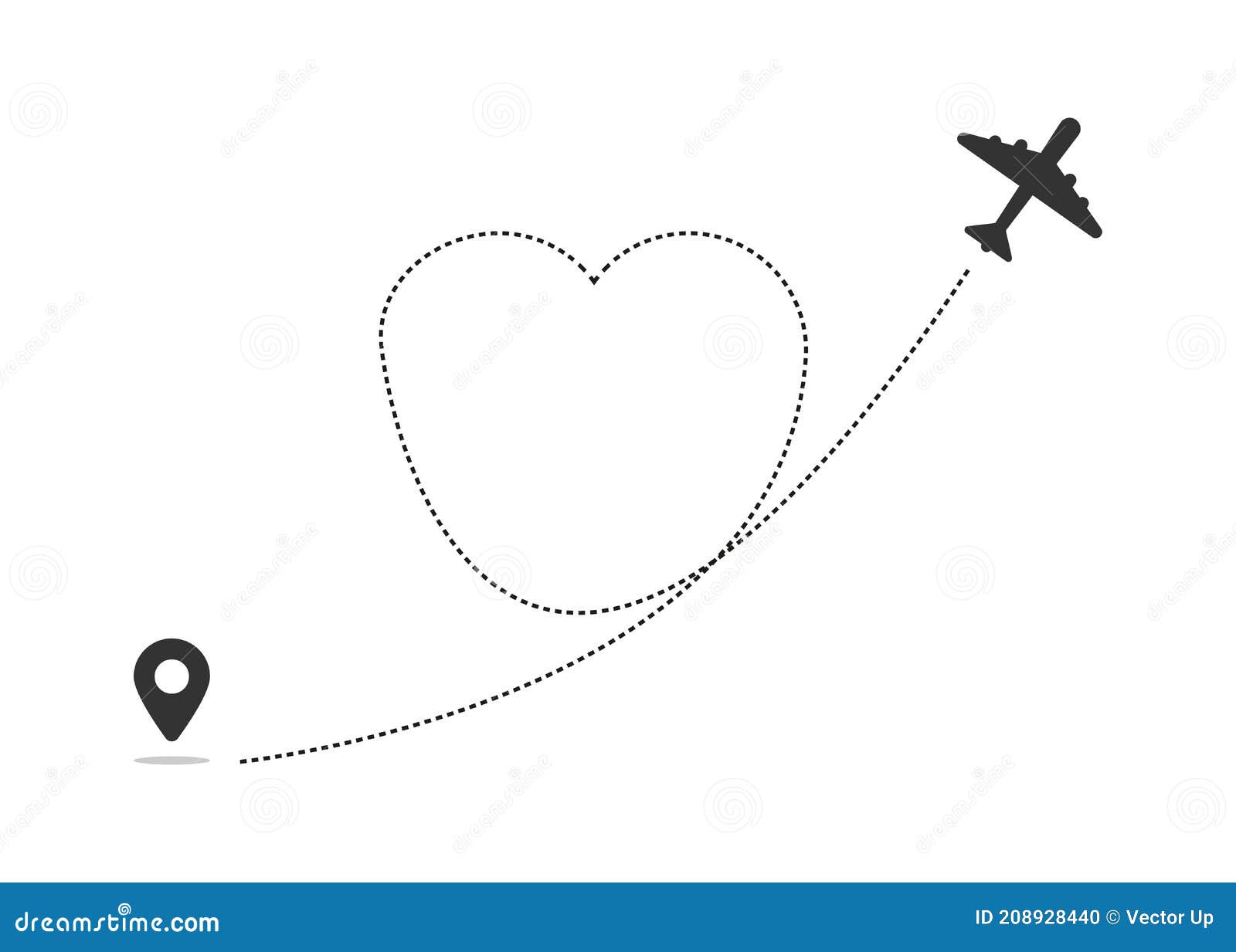 Air Plane Flight Route Heart Dash Line Trace. Love Icon. Stock Vector ...