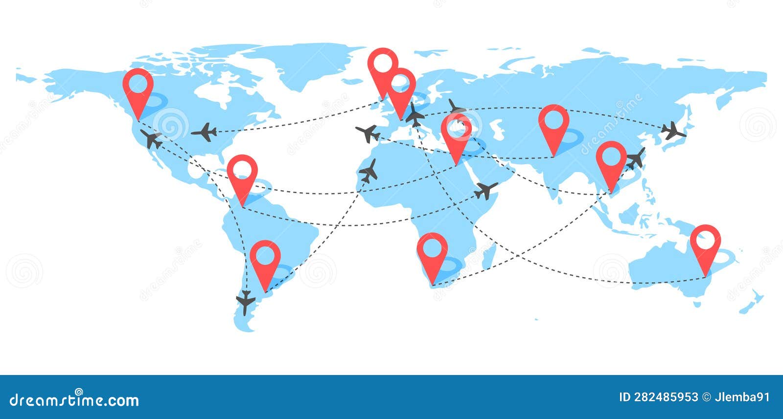 Air Plane Flight Routes with Red Pin Point and Dash Line Trace Stock ...