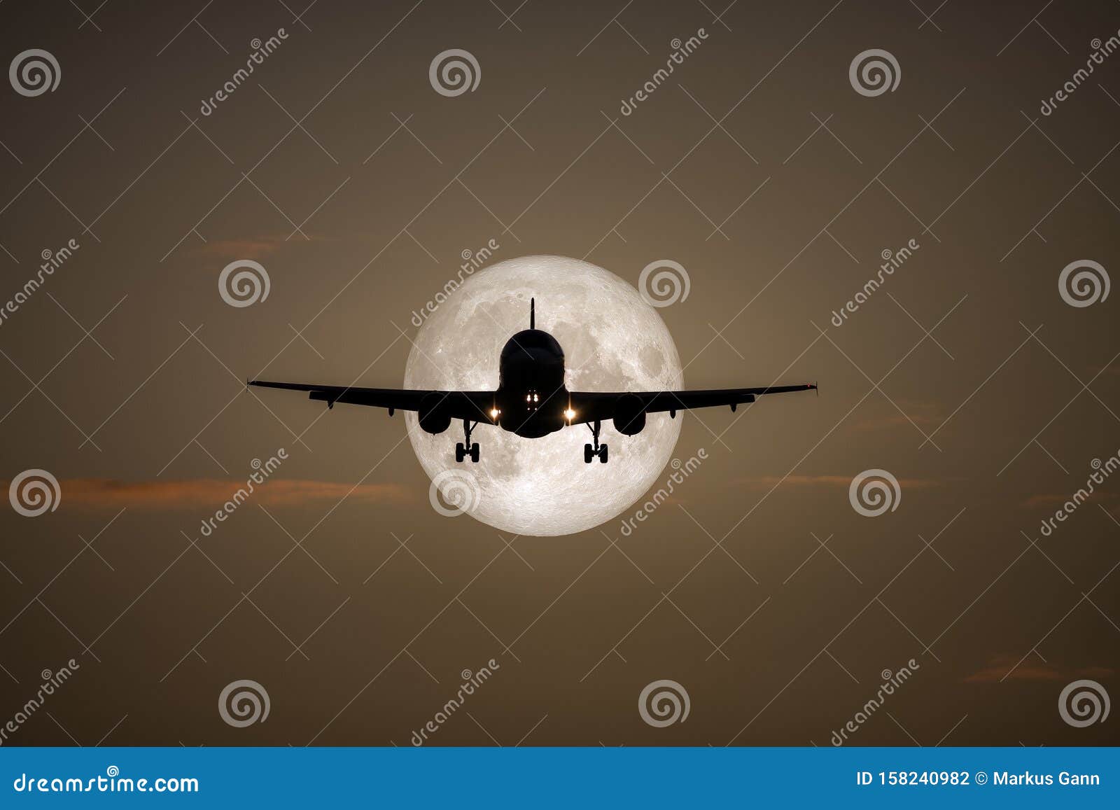 Air plane full moon stock photo. Image of fast, arrival - 158240982