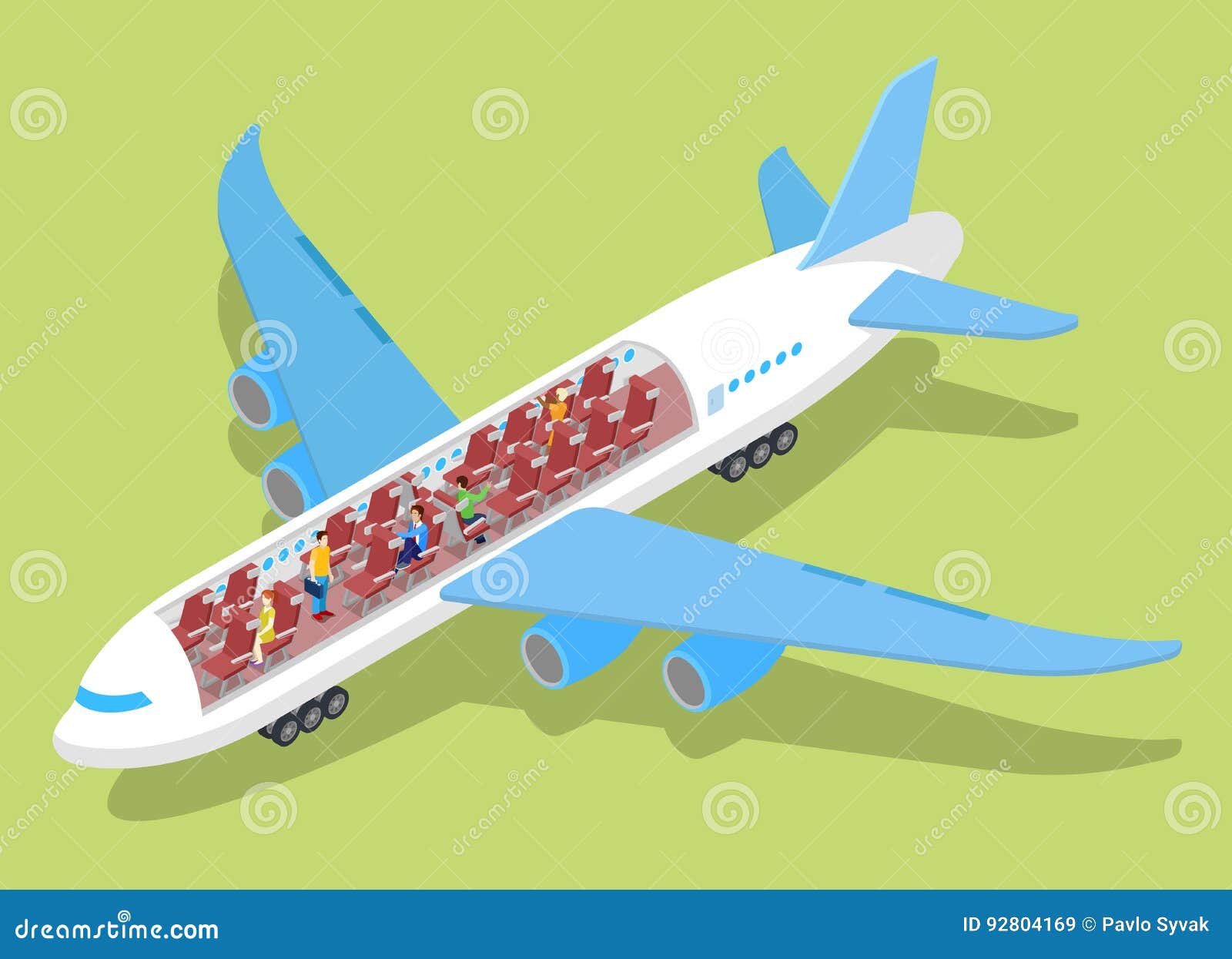 Air Plane Interior with Passengers. Isometric Flat 3d Illustration ...