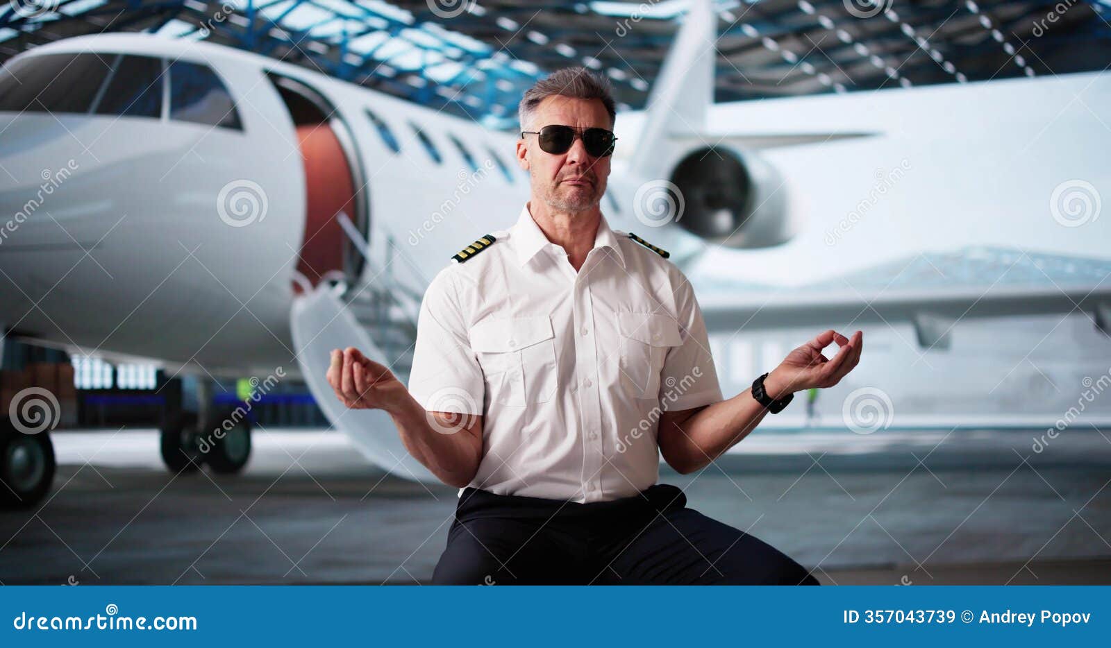 Air Plane Pilot Officer Doing Yoga Meditation Exercise Stock Image ...