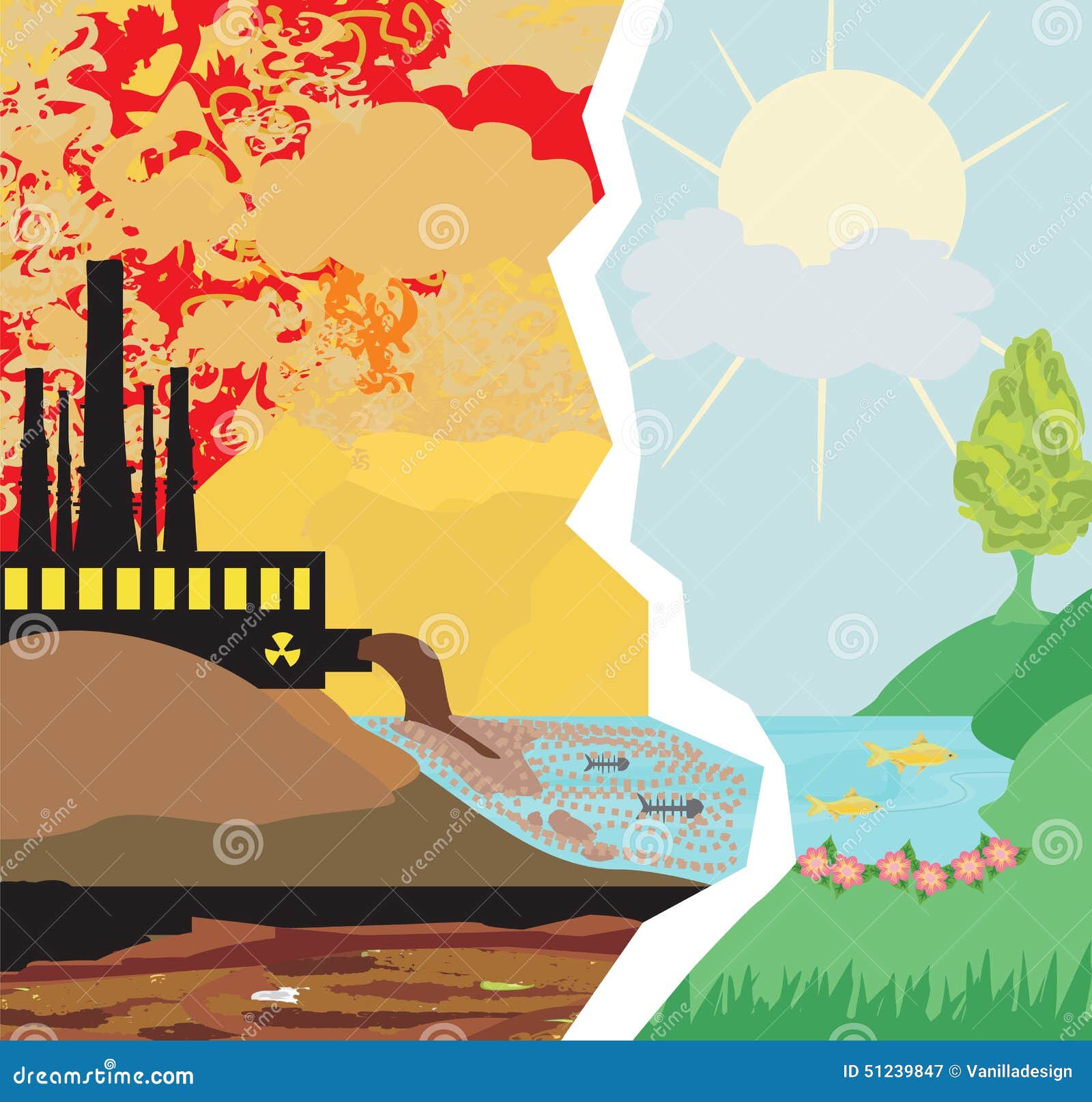 Air Polluting Factory, Industrial Landscape With Chimneys. Cartoon ...