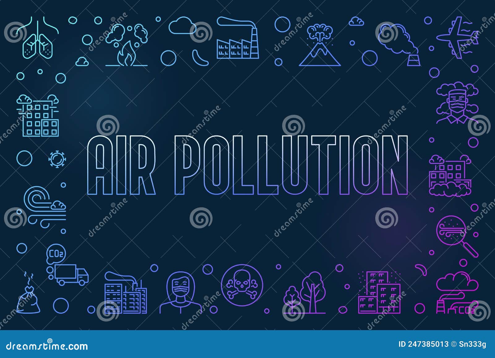 Air Pollution Colored Horizontal Frame - Vector Concept Illustration ...