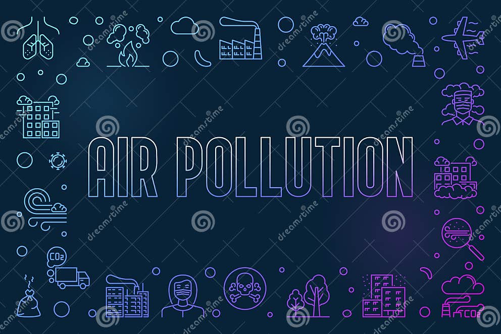 Air Pollution Colored Horizontal Frame - Vector Concept Illustration ...