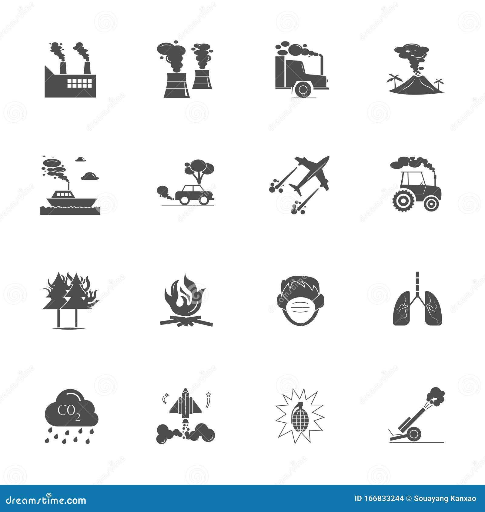 Air pollution icon set stock illustration. Illustration of industry ...