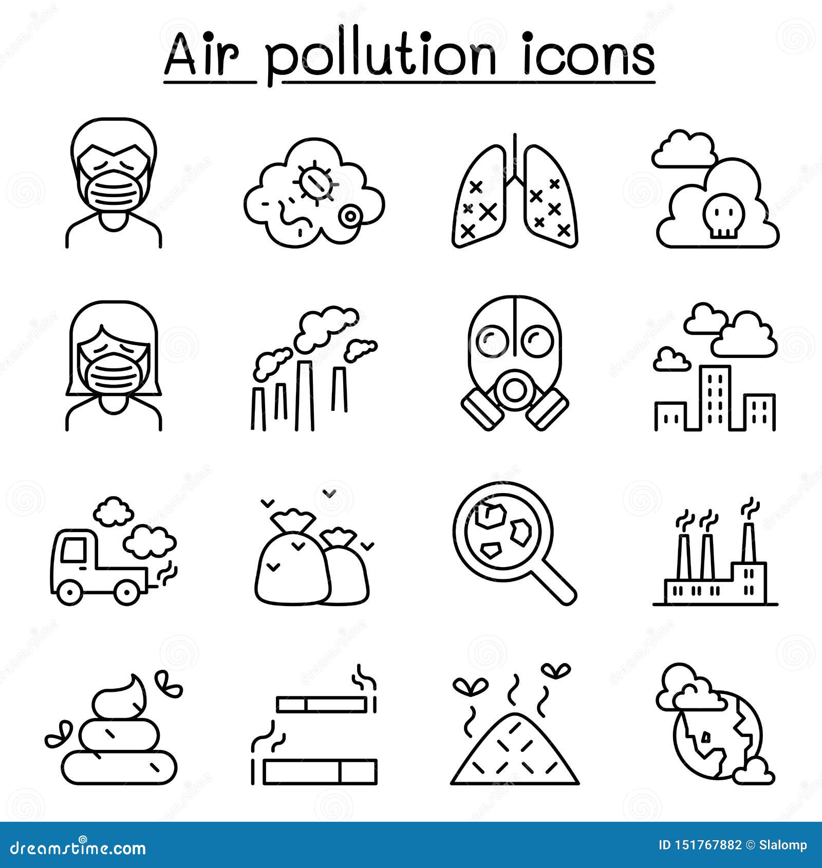 Air Pollution Icon Set in Thin Line Style Stock Vector - Illustration ...
