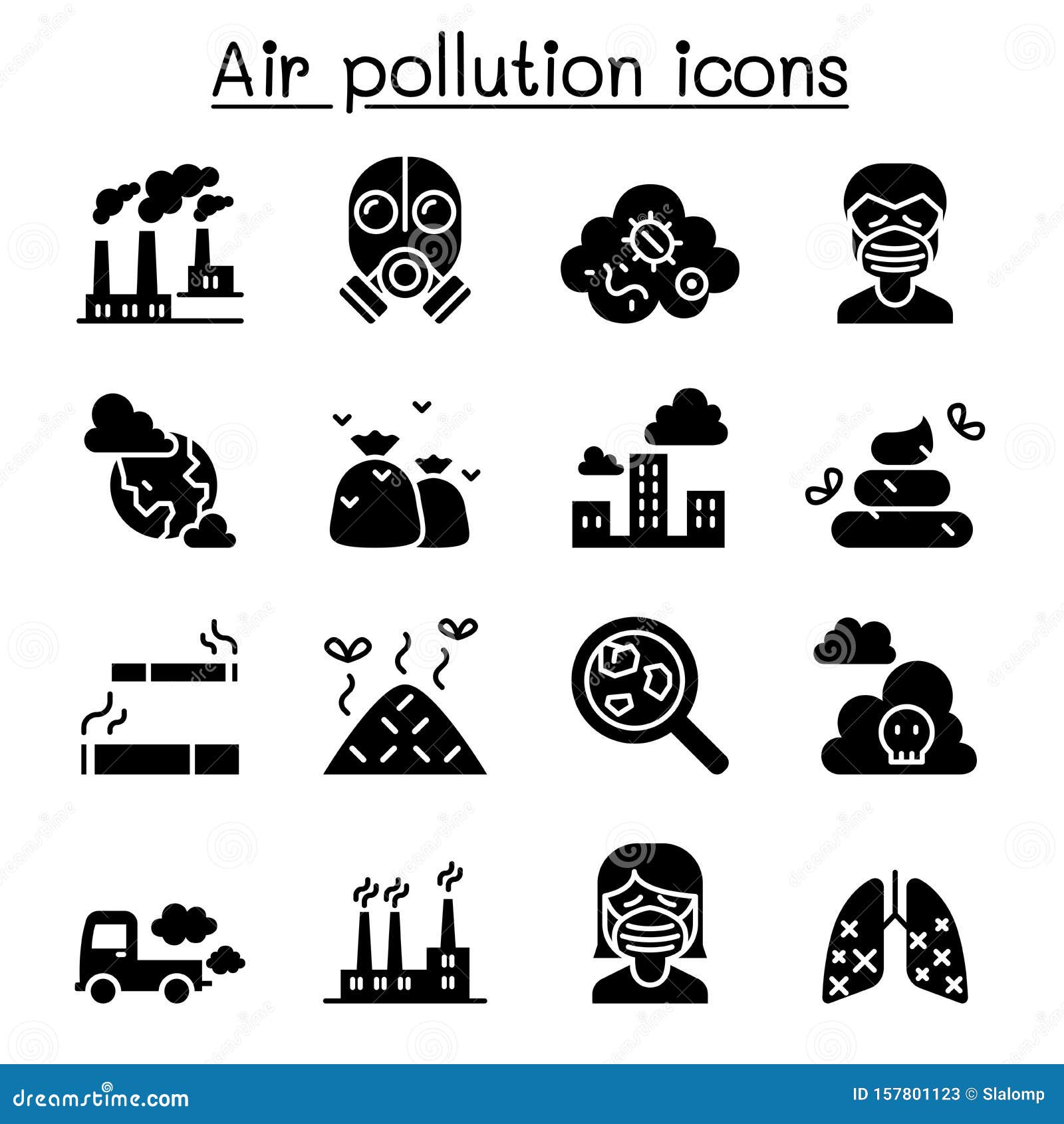 Air Pollution Icon Set in Thin Line Style Stock Vector - Illustration ...