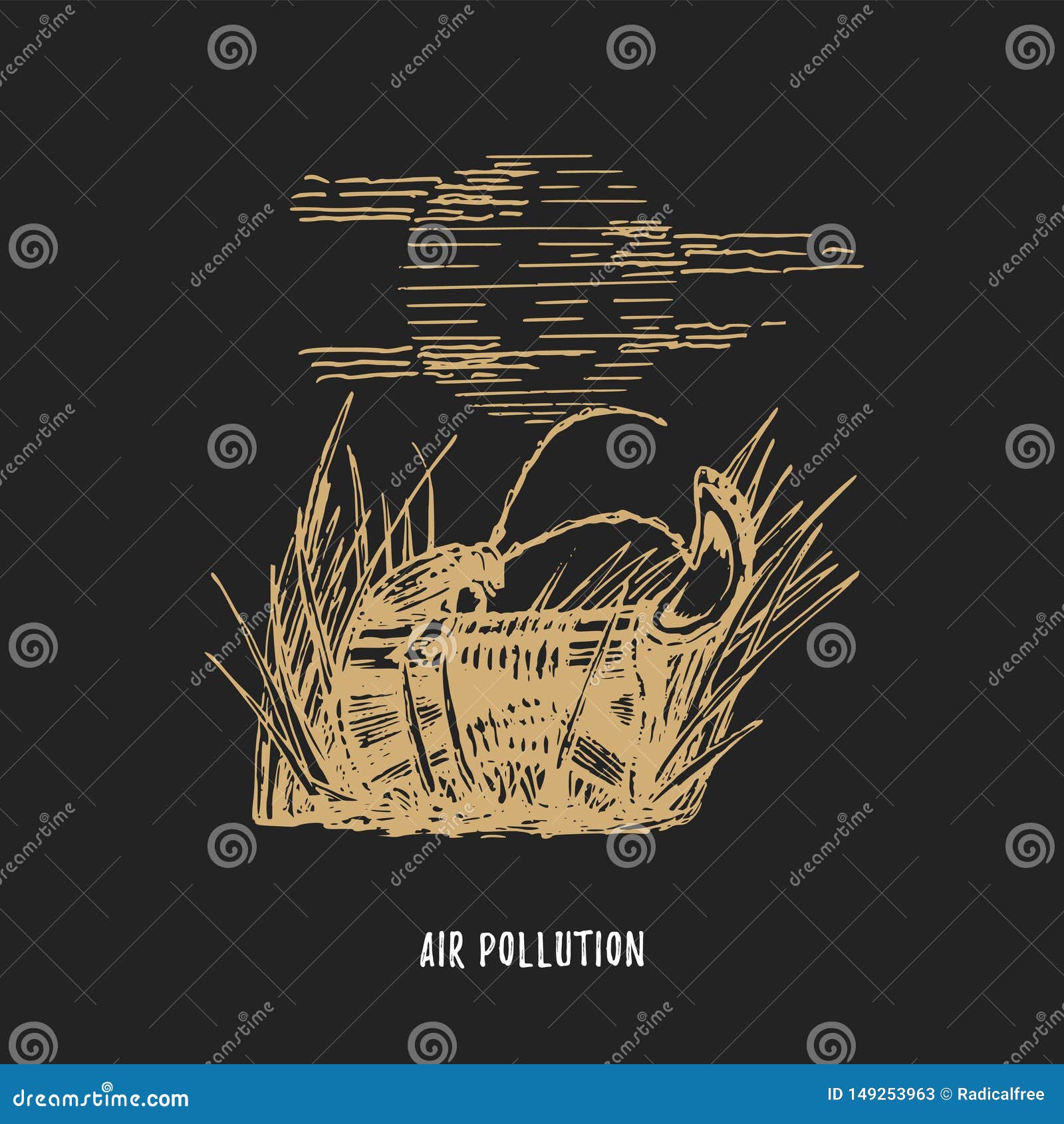 Air Pollution Illustration. Drawn Sketch of Contamination Environment ...
