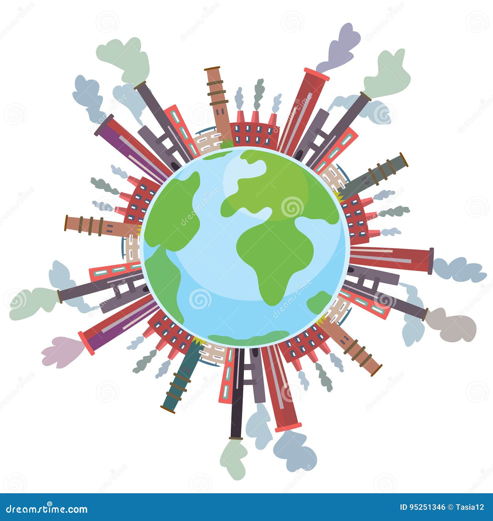 Air Pollution Sign with Globe and Factories Stock Vector - Illustration ...