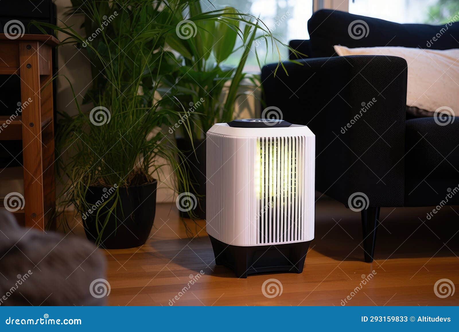 An Air Purifier with a Lit Indicator Light in a Living Room Stock Image ...