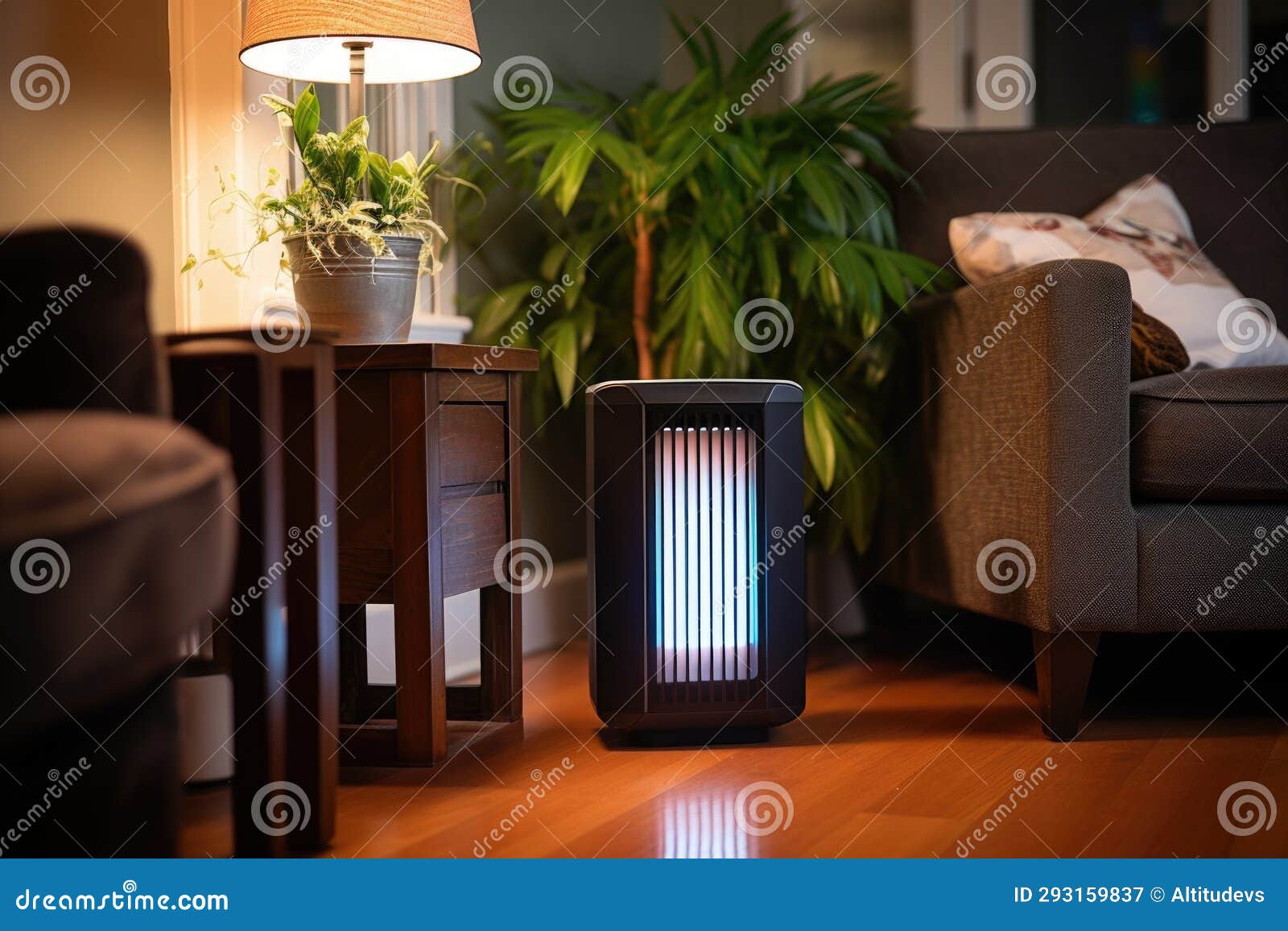 An Air Purifier with a Lit Indicator Light in a Living Room Stock Image ...