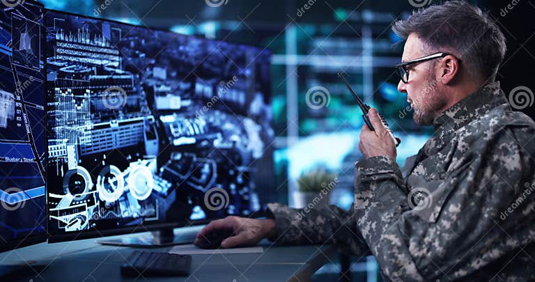 Air Reconnaissance Technology on Computer. World Map Data Stock Image ...