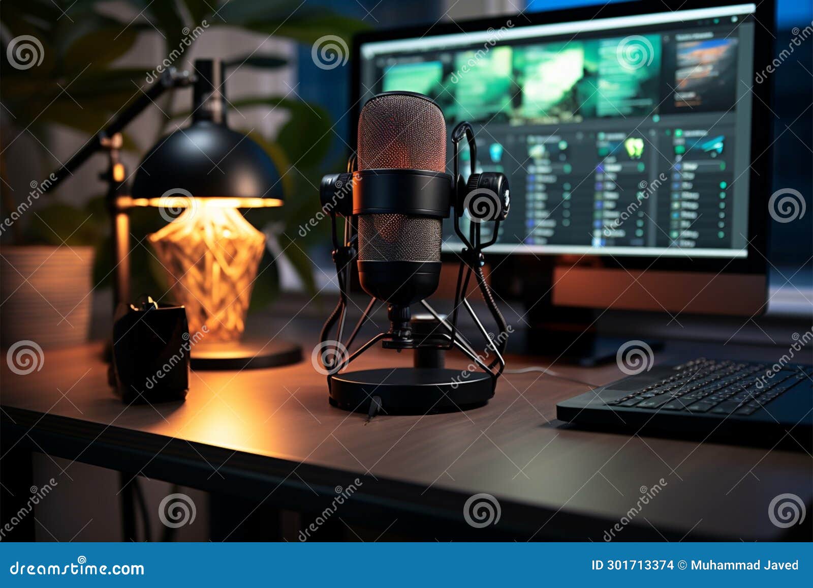 On Air Setup Modern Podcasting Studio Featuring Microphone and Laptop ...