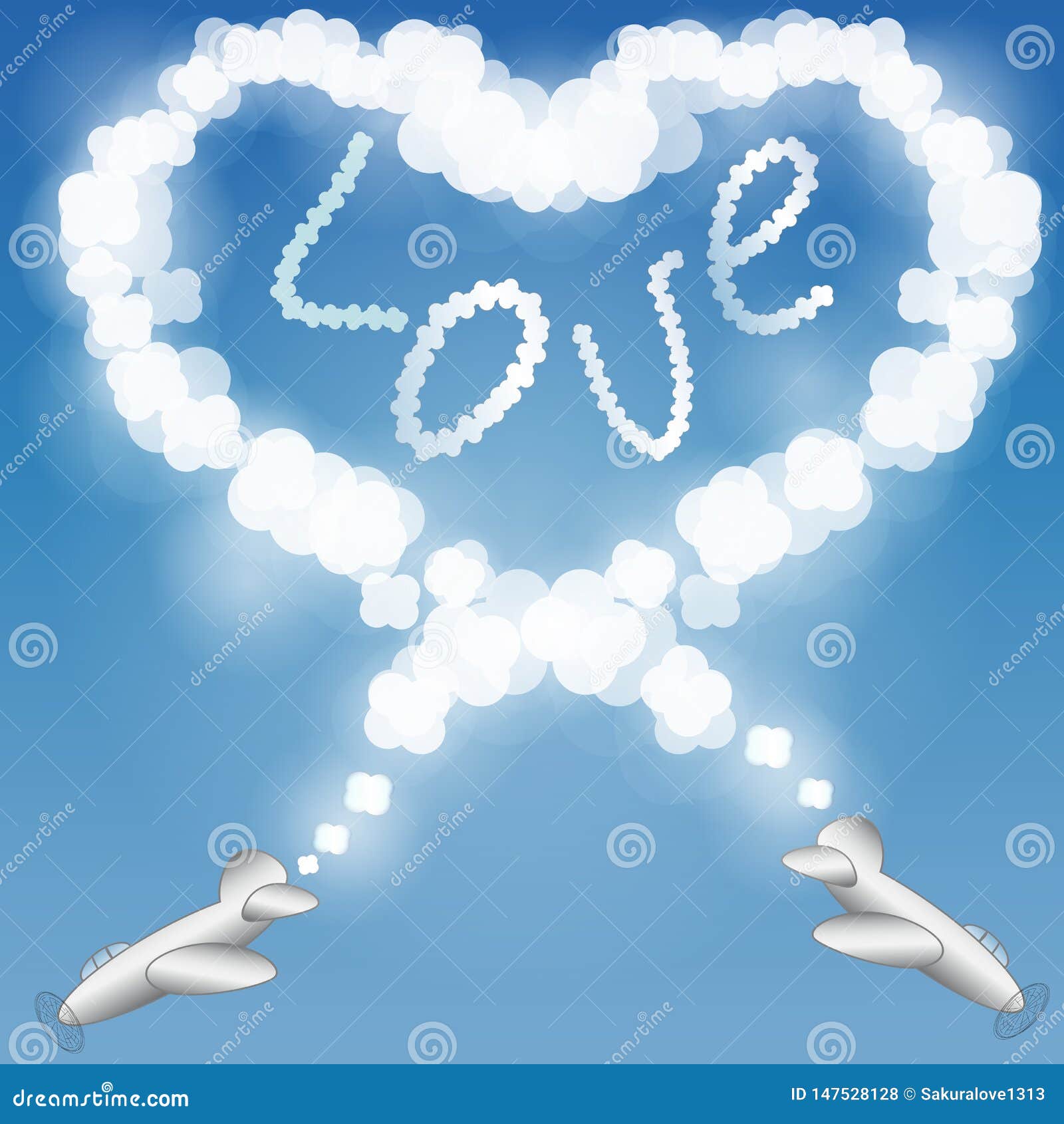 Air Show Heart Loop with Plane and Clouds on Blue Stock Vector ...