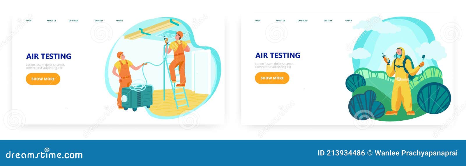 Air Testing Landing Page Design, Website Banner Vector Template Set ...
