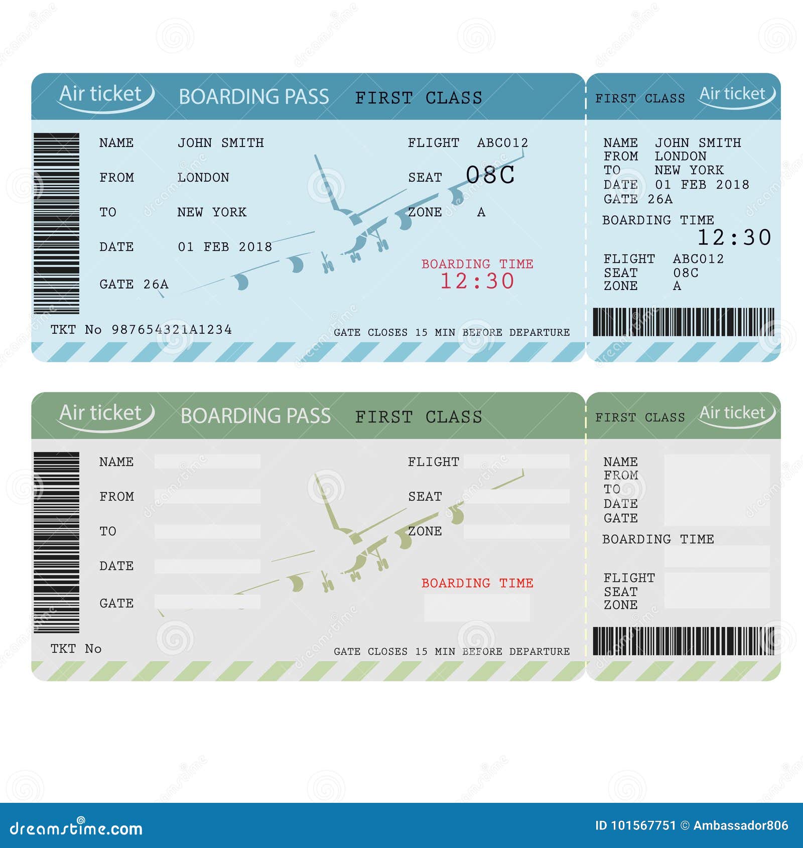 Air Ticket with Barcode, Airline Boarding Pass. Vector Stock Vector ...