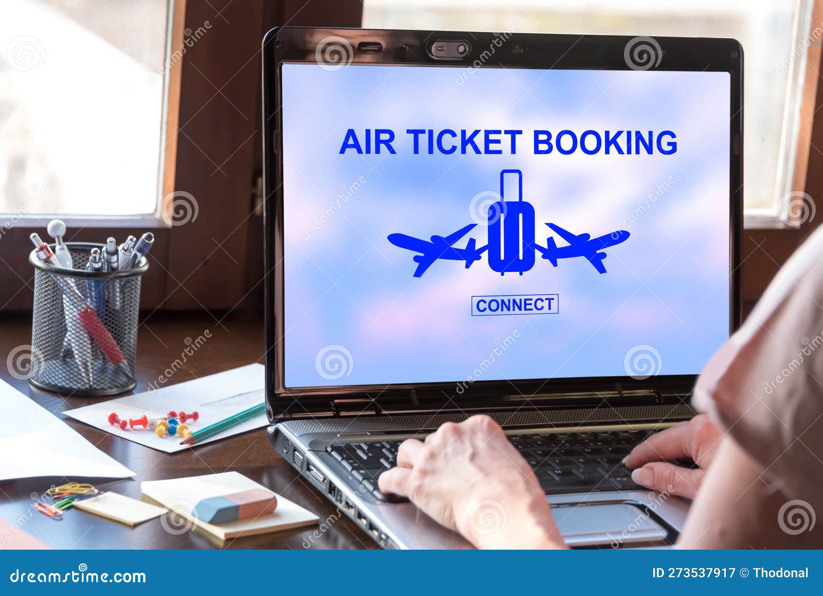 Air Ticket Booking Concept on a Laptop Screen Stock Image - Image of ...