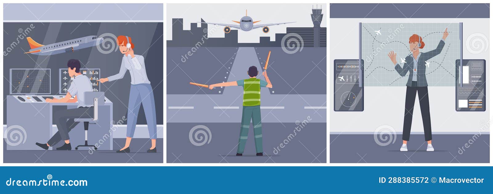 Air Traffic Control Set Cartoon Vector | CartoonDealer.com #288926805