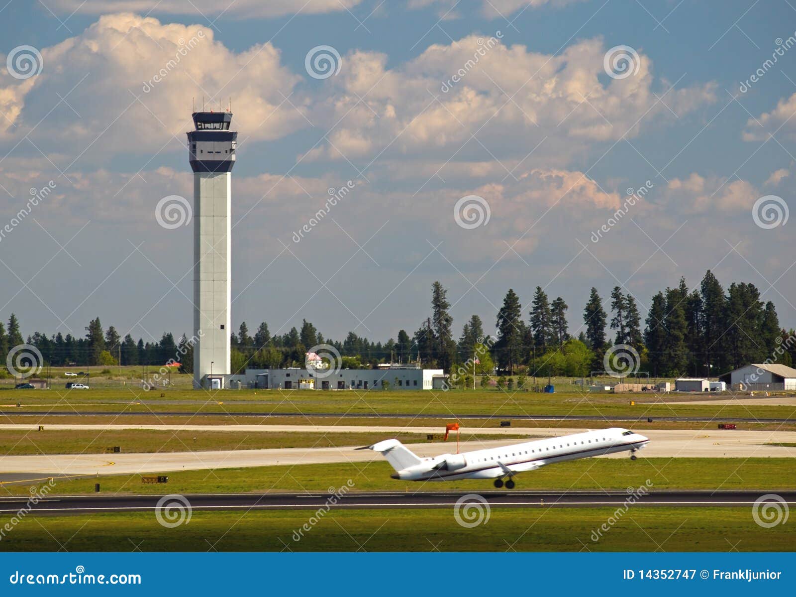 Air Traffic Control Tower and an Airplane Stock Image - Image of ...