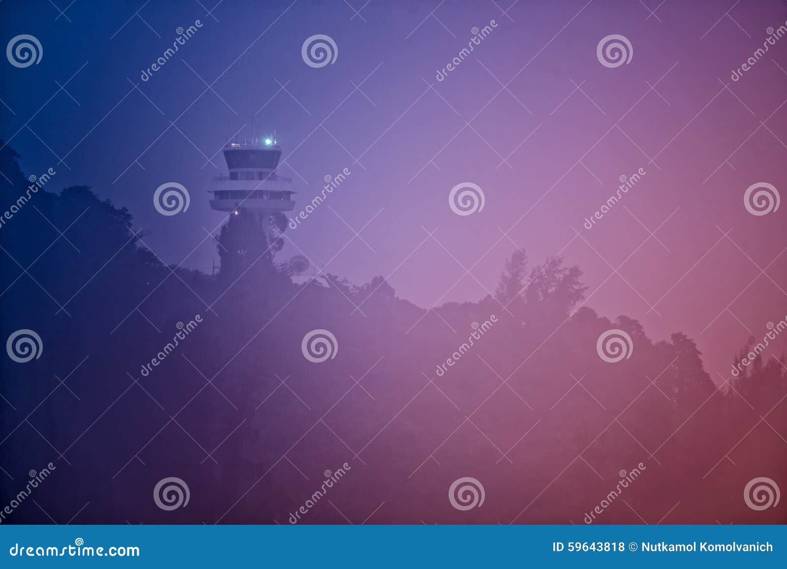Air Traffic Control Tower in Dense Fog Stock Photo - Image of ...