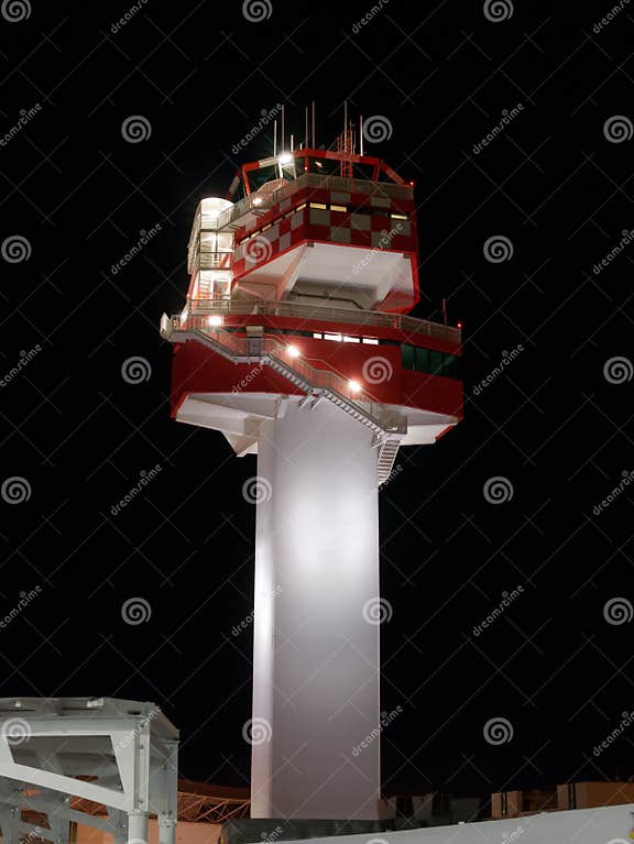 Air Traffic Control Tower Night Stock Photo - Image of security ...