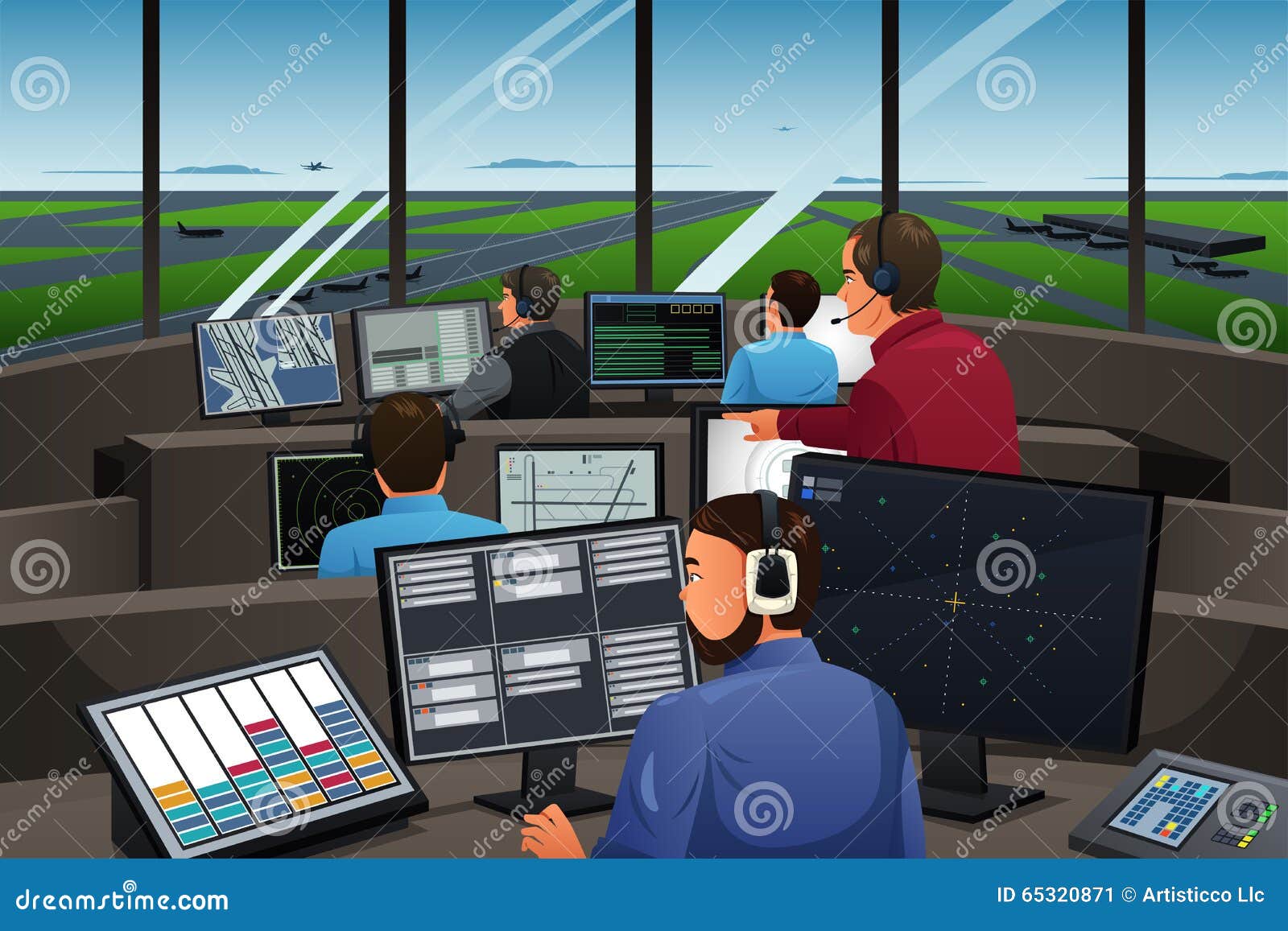Air Traffic Controller Working in the Airport Stock Vector ...