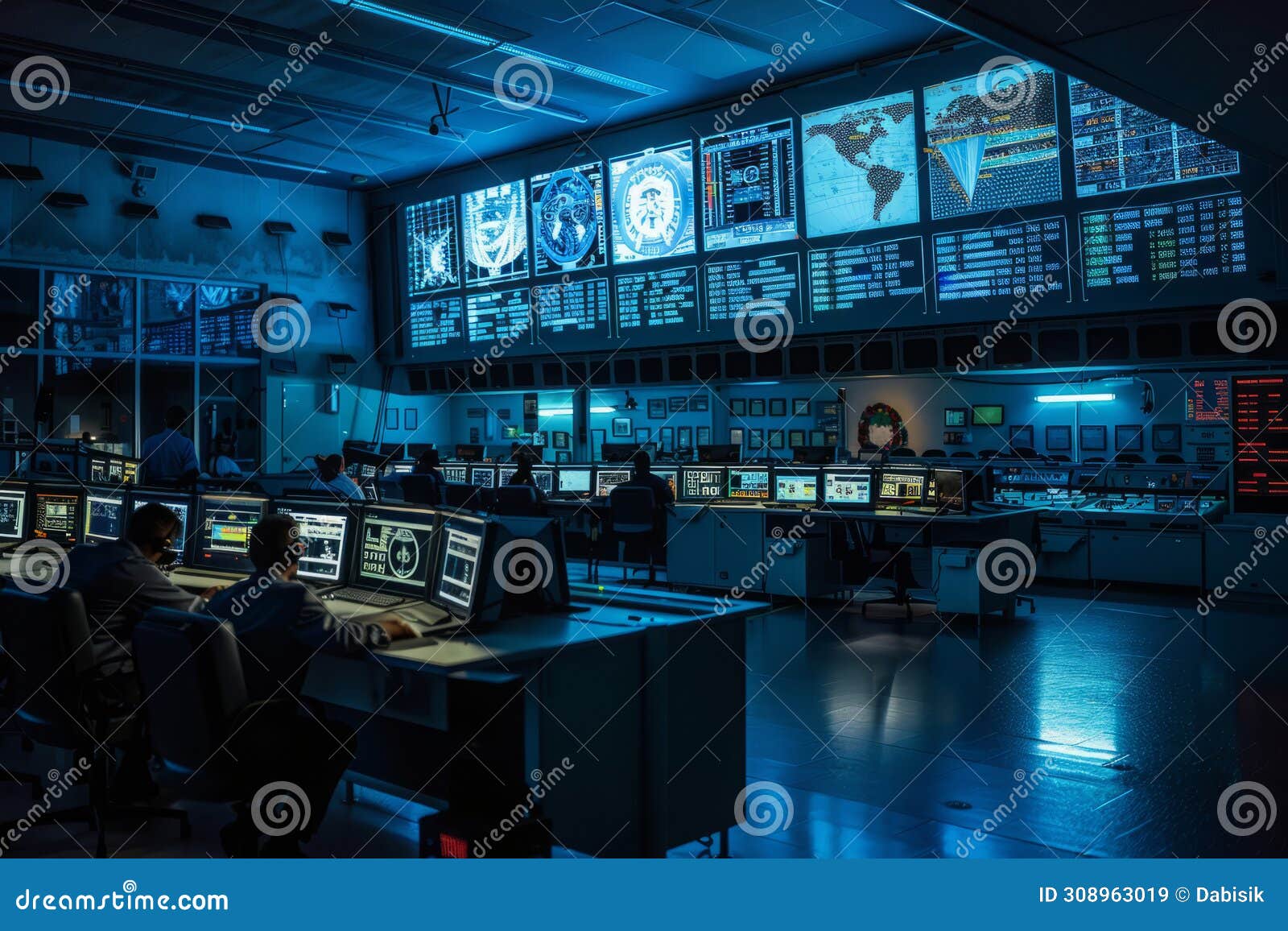 Air Traffic Controllers Navigation System Display at Control Center ...