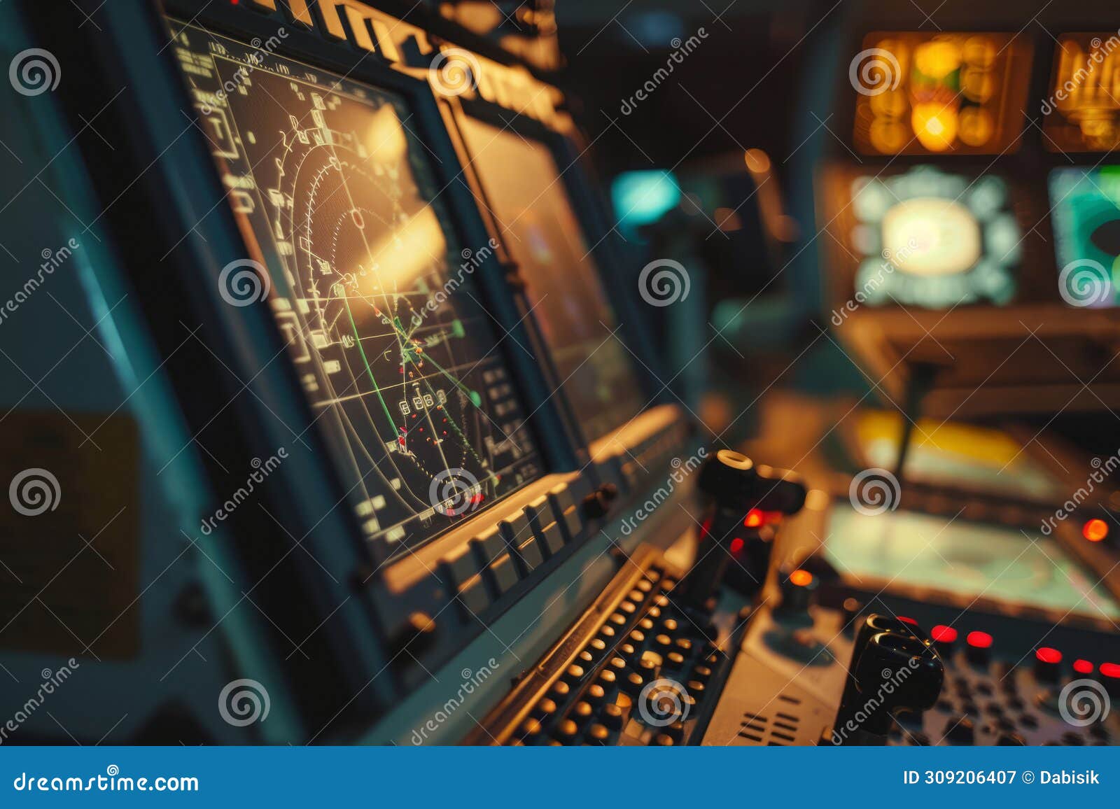 Air Traffic Controllers Navigation System Display at Control Center ...