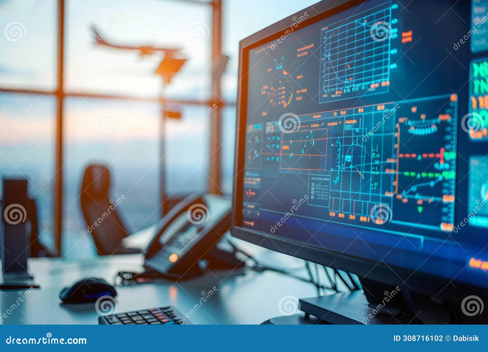 Air Traffic Controllers Navigation System Display at Control Center ...