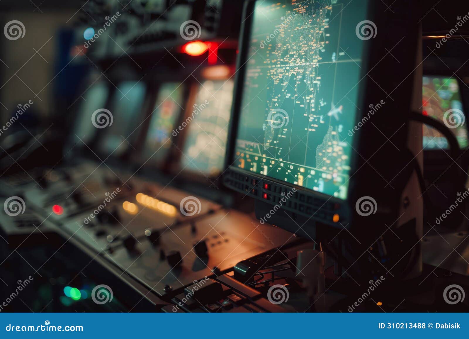 Air Traffic Controllers Navigation System Display at Control Center ...