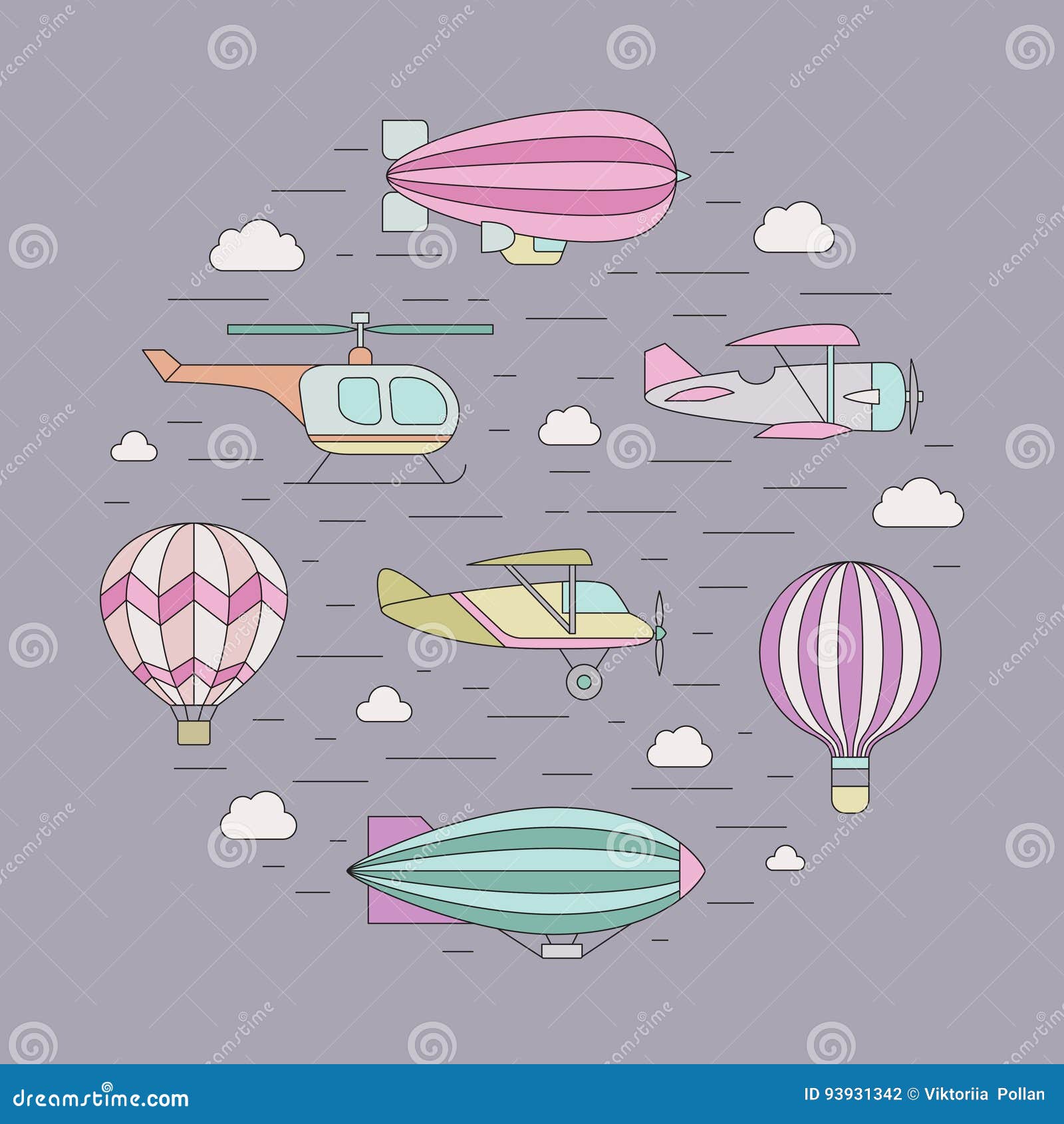 Air Transportation Outline Circle Illustration. Part Three. Stock ...