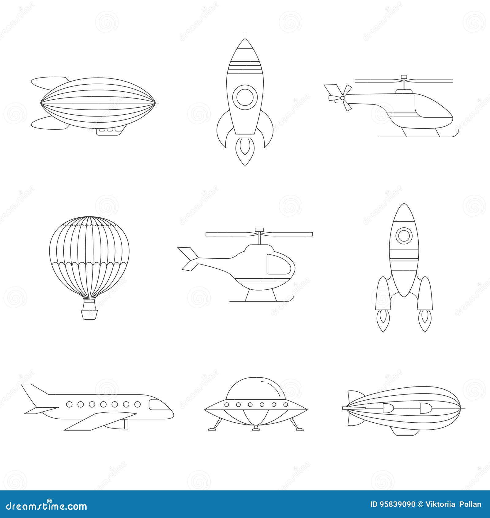 Air Transportation Outline Icon Set. Part One. Stock Vector ...