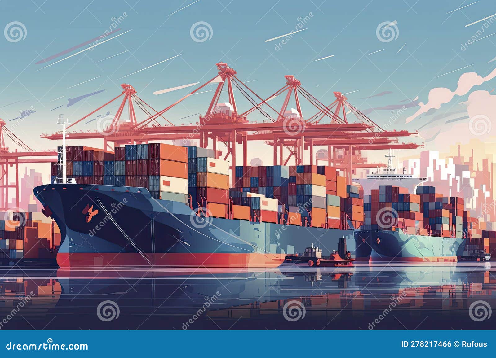 Air Transportation and Transit of Container Ships Loading and Unloading ...