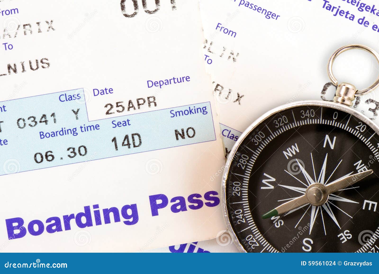 Air Travel Boarding Pass and Compass Stock Photo - Image of security ...