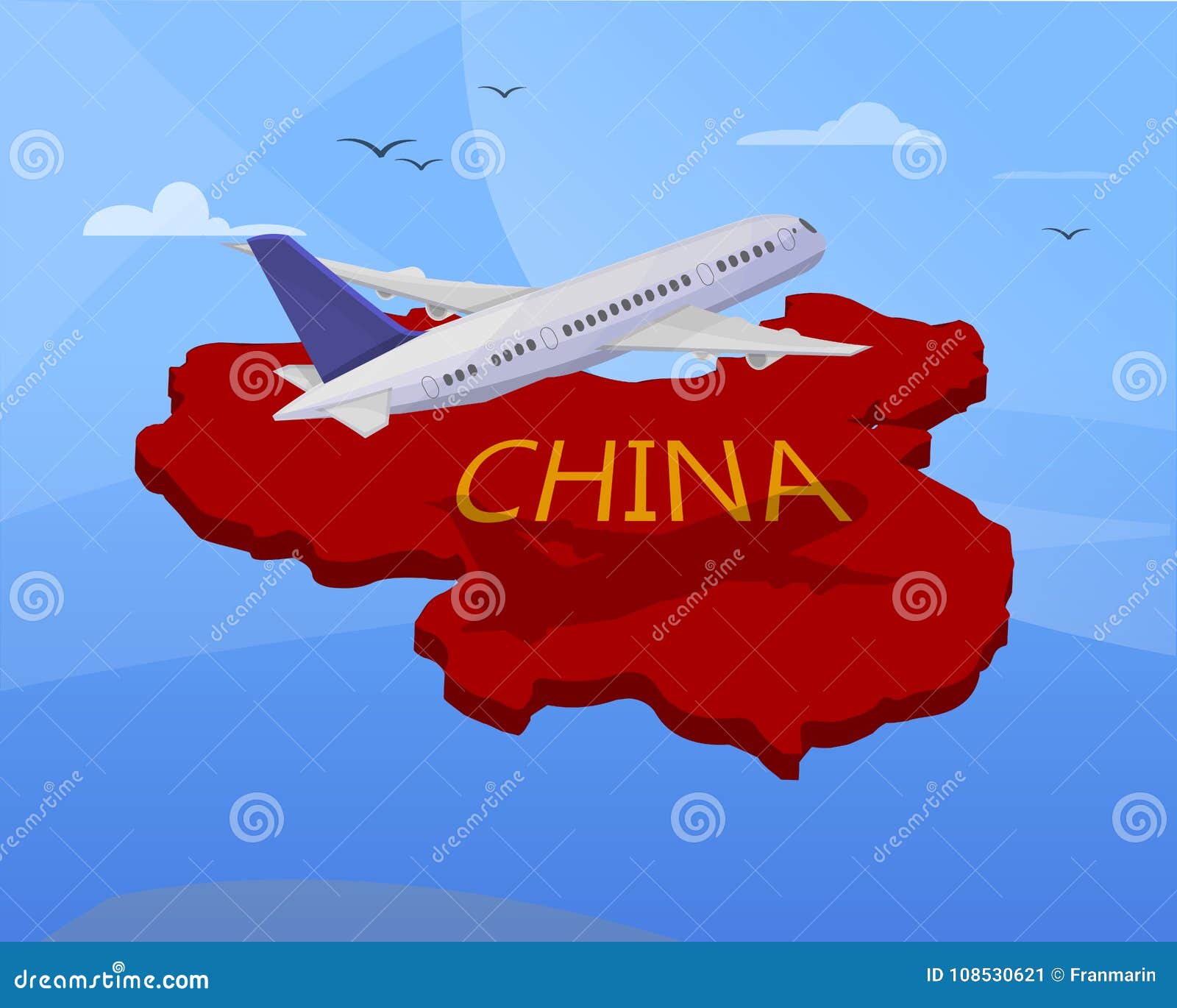 Air travel to China. Plane stock vector. Illustration of journey ...