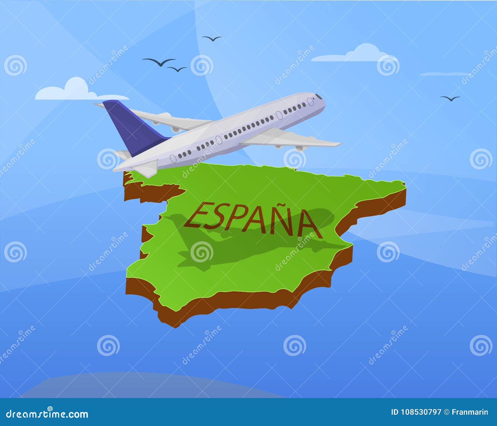 Air travel to Spain. Plane stock vector. Illustration of travel - 108530797