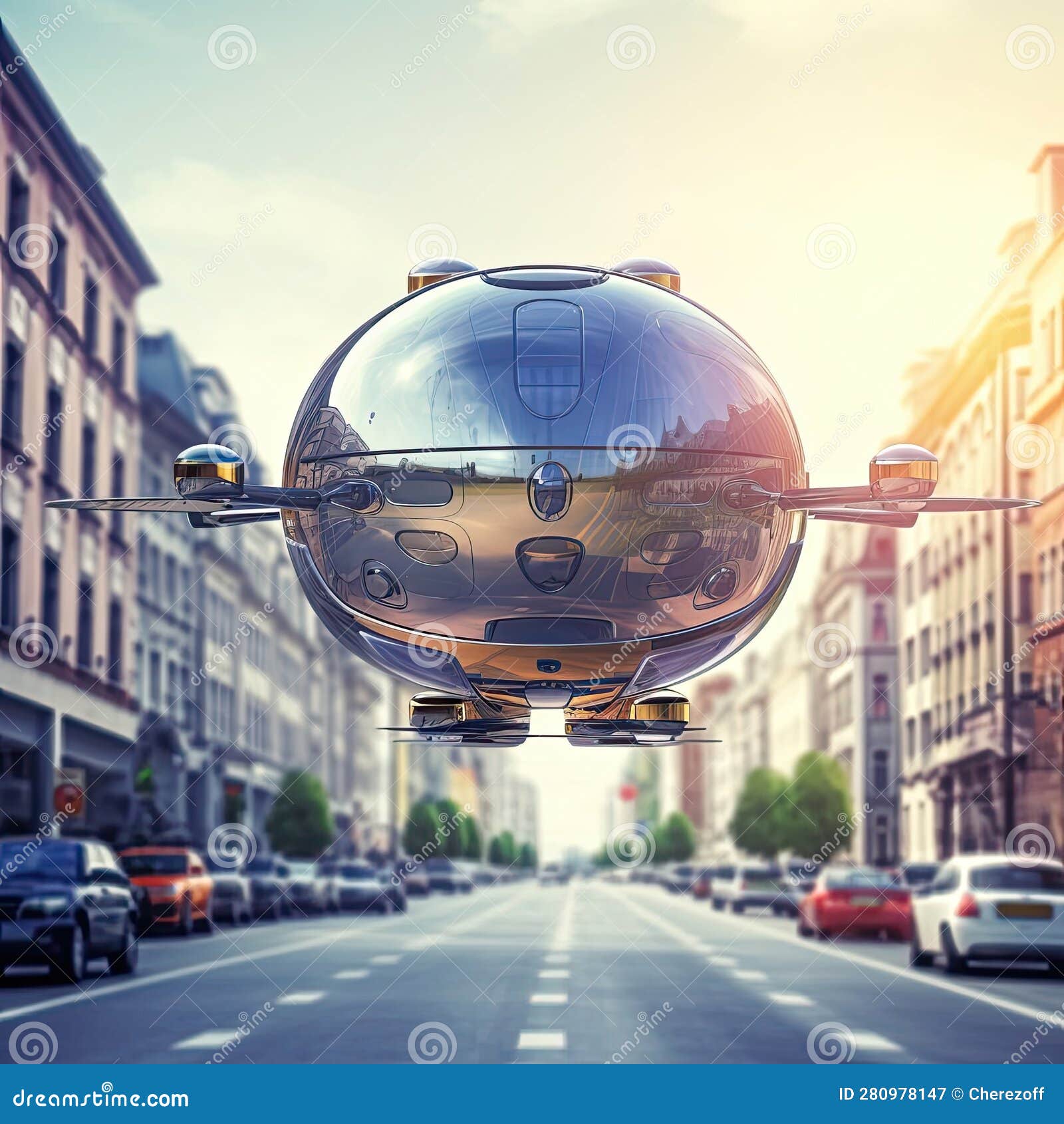 A Modern Air Vehicle in the City Stock Illustration - Illustration of ...