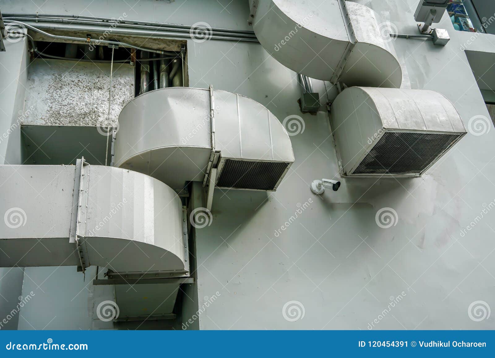 Air Ventilation Pipes on Wall Outside Building. Stock Image - Image of ...