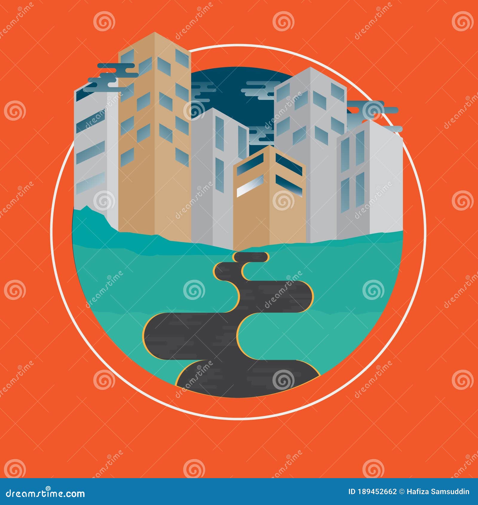 Air and Water Pollution in the City. Vector Illustration Decorative ...